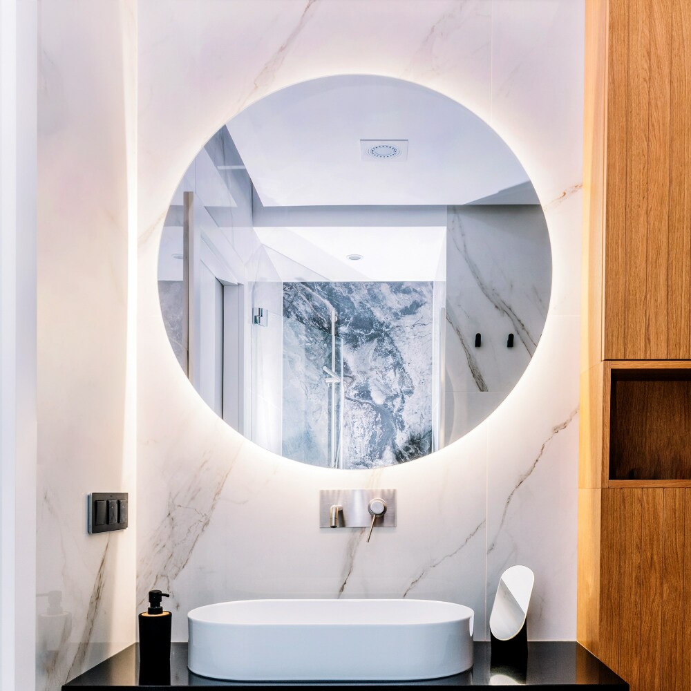 Large round mirror with lights 100 cm - Mirrormatic.co.uk