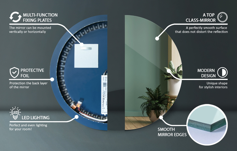 Round led wall mounted mirror 60 cm - Mirrormatic.co.uk