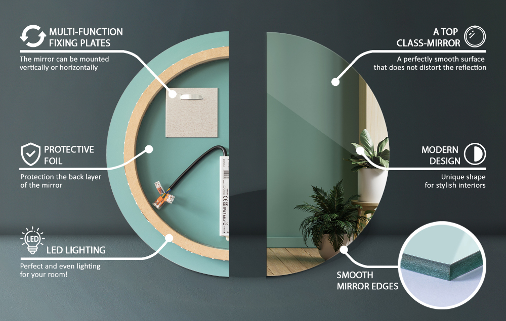Round bath mirror with lights 80 cm