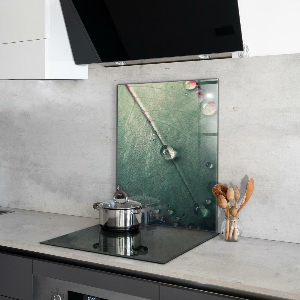 Kitchen wall panels Leaf with a dew drop