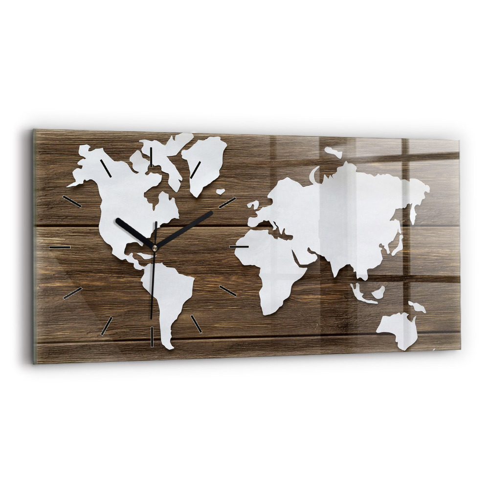 Horizontal wall clock World Map on boards - mirrormatic.co.uk