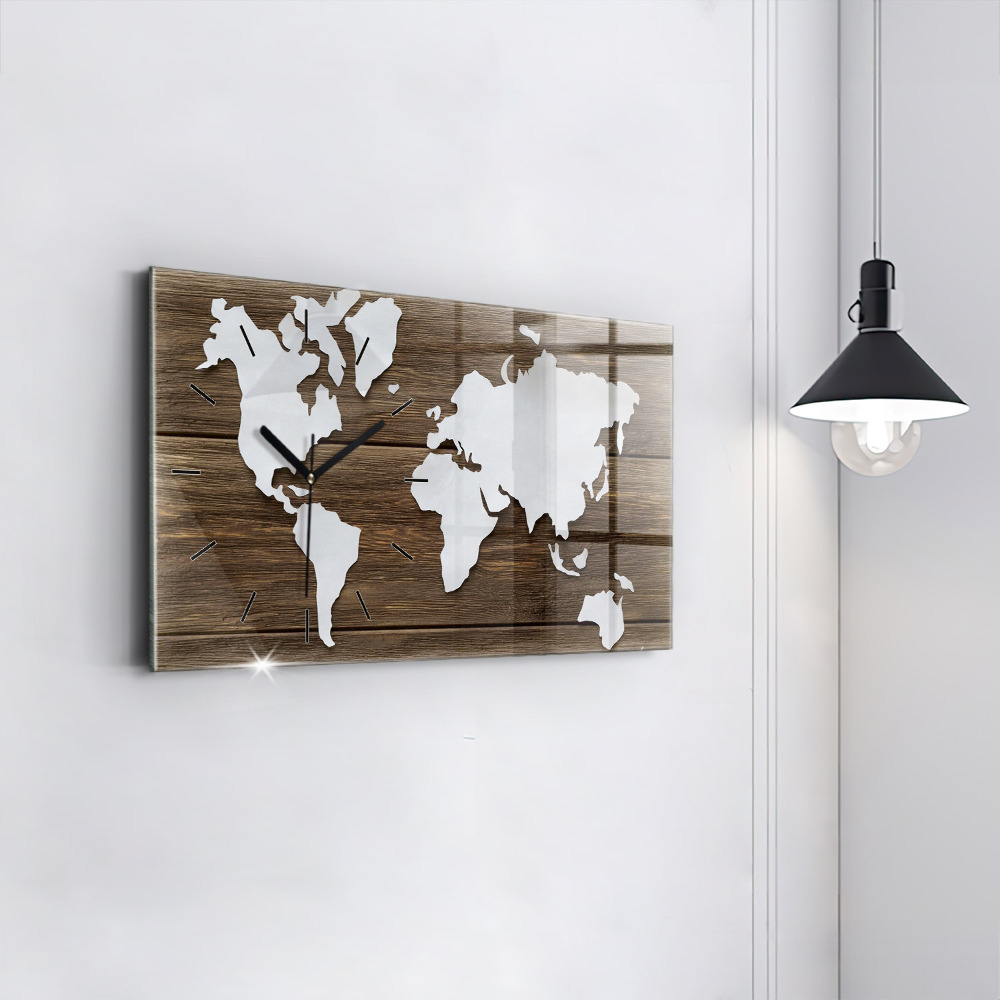 Horizontal wall clock World Map on boards - mirrormatic.co.uk