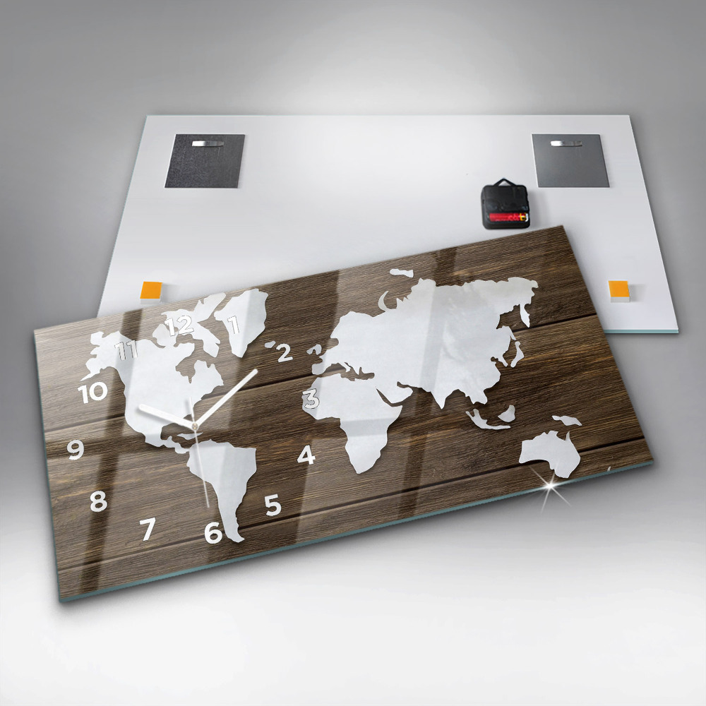 Horizontal wall clock World Map on boards - mirrormatic.co.uk