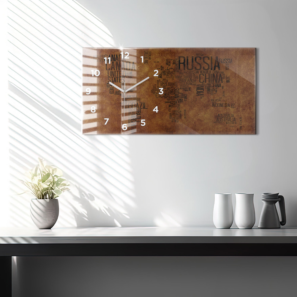 Horizontal wall clock Country names map - mirrormatic.co.uk