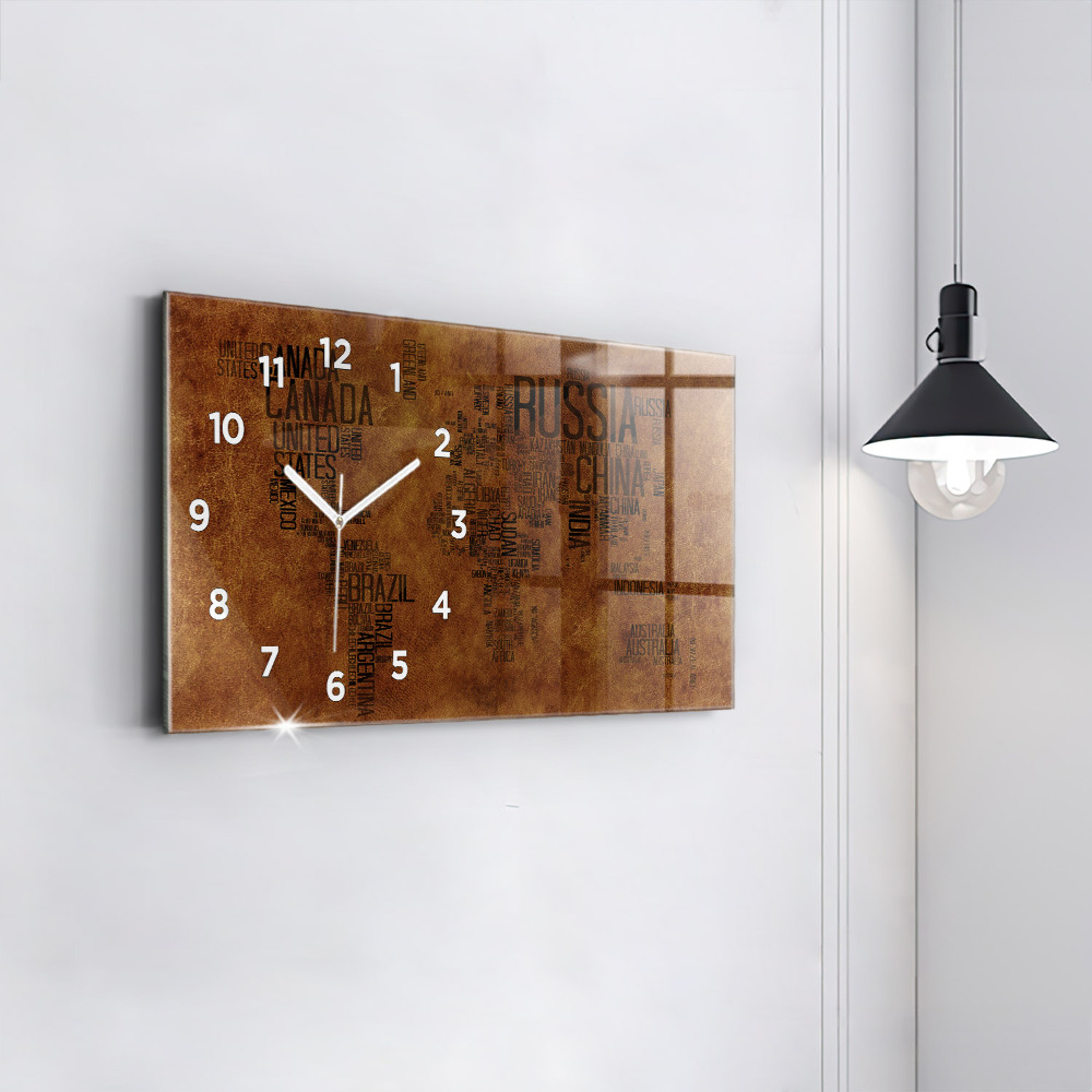 Horizontal wall clock Country names map - mirrormatic.co.uk