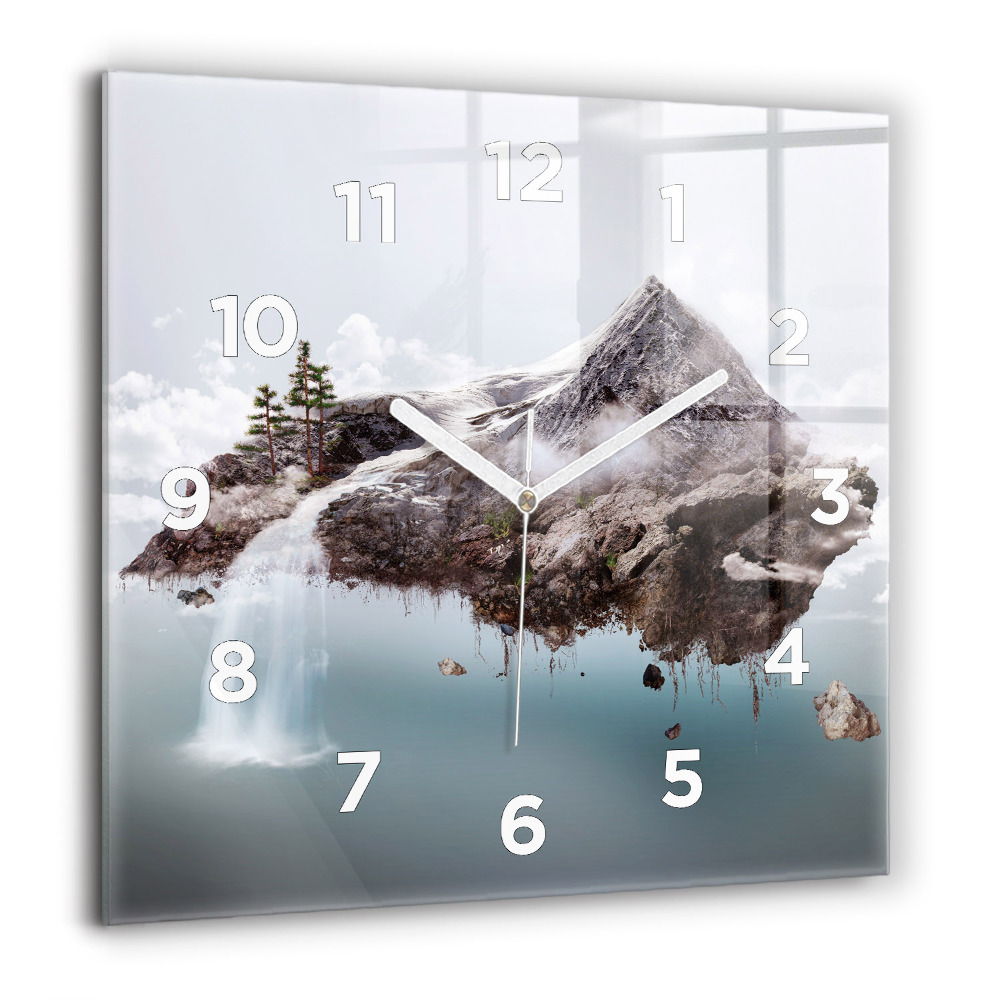 Square wall clock Flying Island and Waterfall - mirrormatic.co.uk