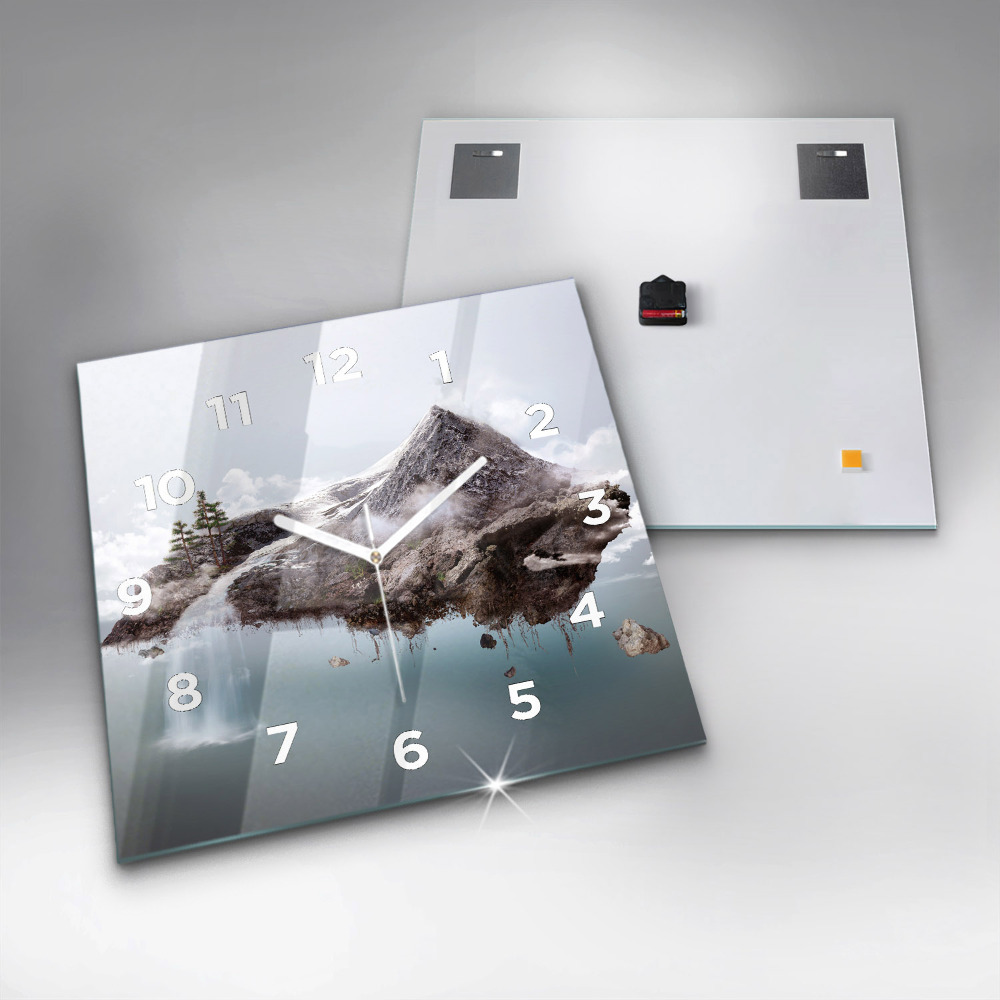 Square wall clock Flying Island and Waterfall - mirrormatic.co.uk