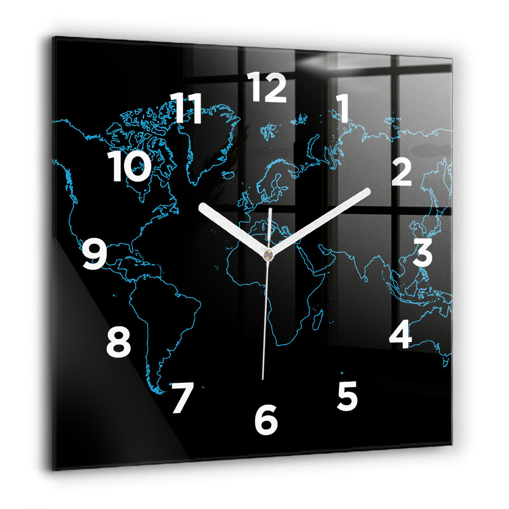 Square wall clock World map outlines - mirrormatic.co.uk