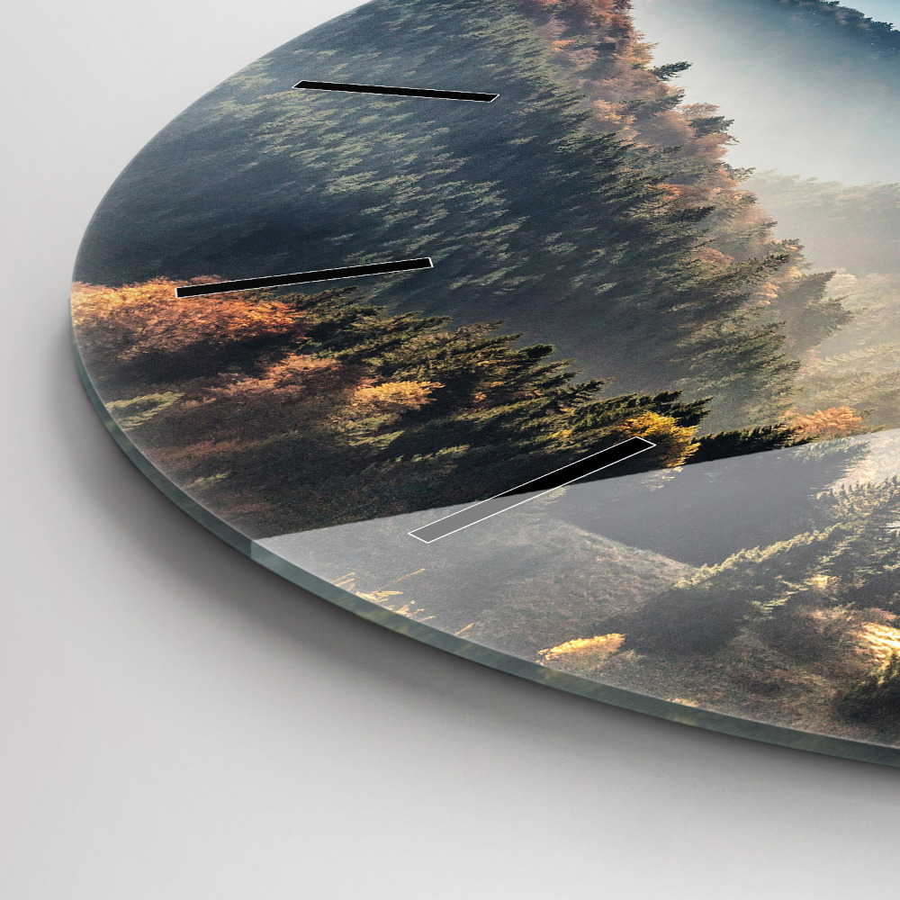 Round glass wall clock Mountain landscape - mirrormatic.co.uk