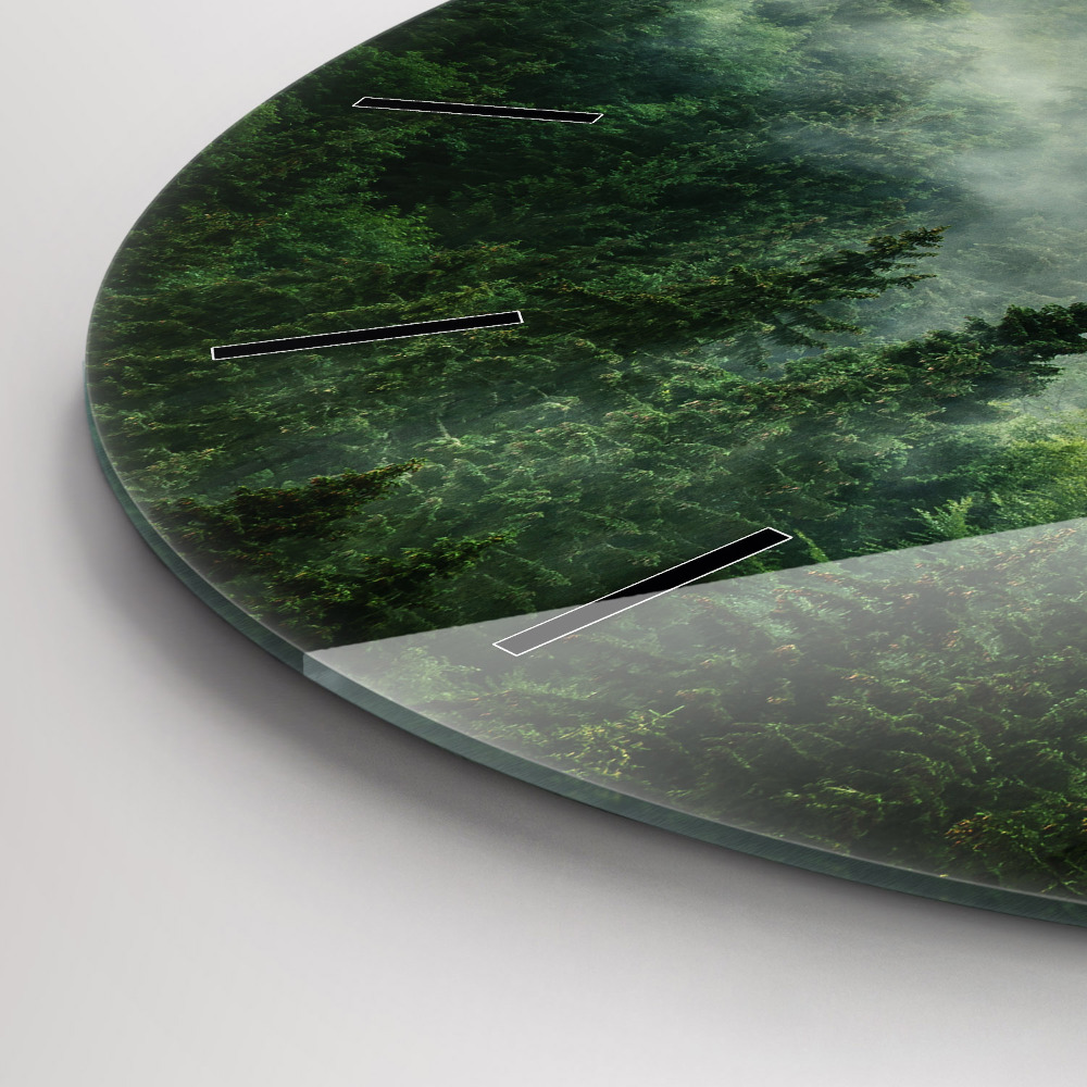 Round glass wall clock Misty forest - mirrormatic.co.uk