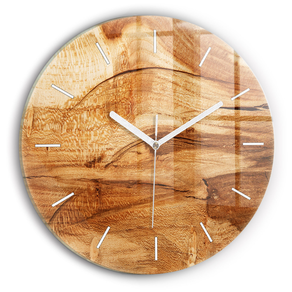 Round glass wall clock Wood texture - mirrormatic.co.uk