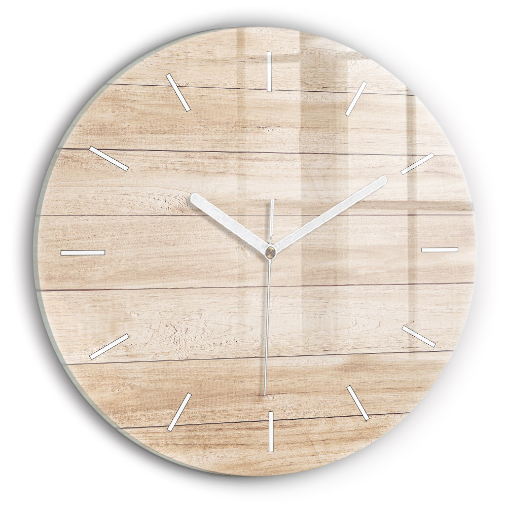 Round glass wall clock Wooden texture - mirrormatic.co.uk