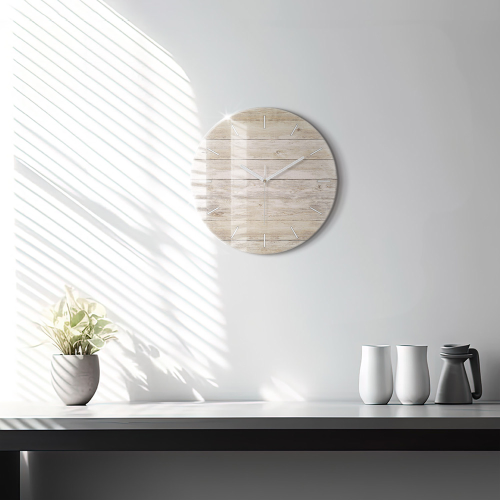 Round glass wall clock Wooden panels - mirrormatic.co.uk