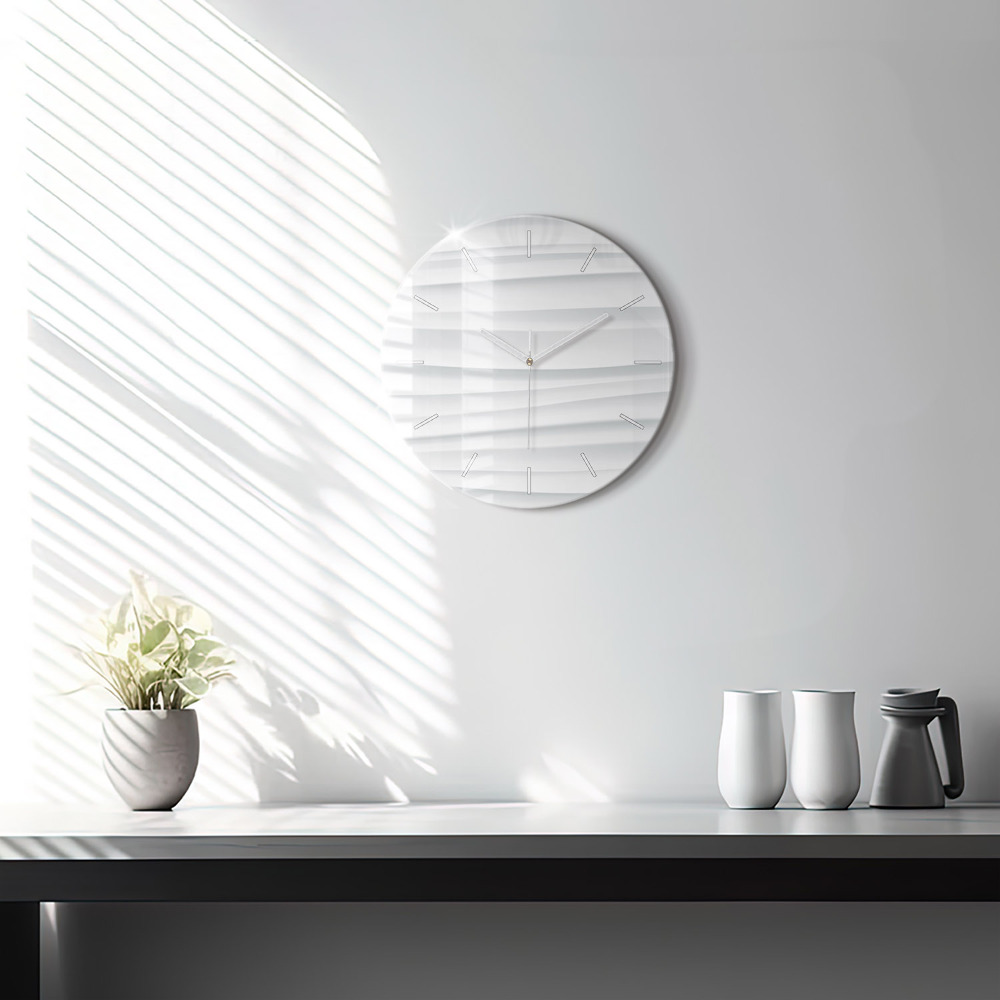 Round glass wall clock Waves texture - mirrormatic.co.uk