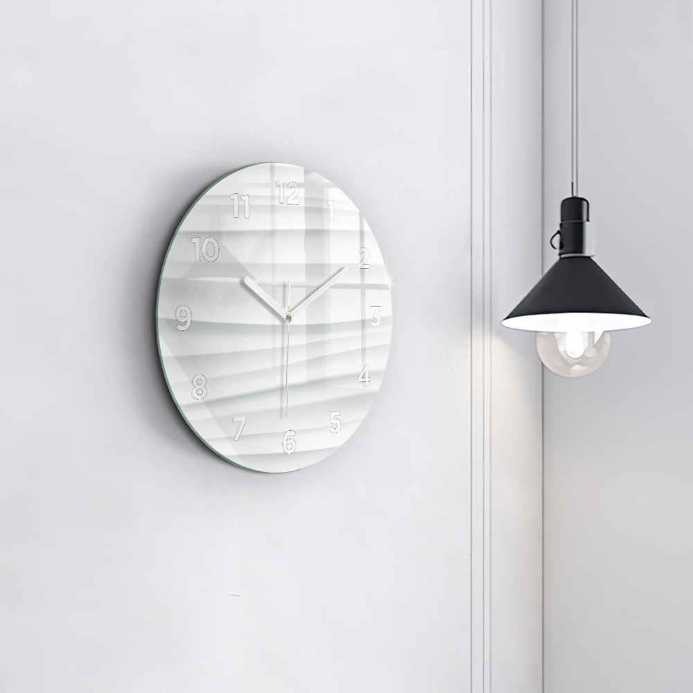 Round glass wall clock Waves texture - mirrormatic.co.uk