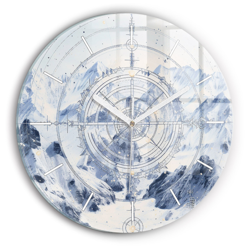 Round glass wall clock Blue drawings - mirrormatic.co.uk