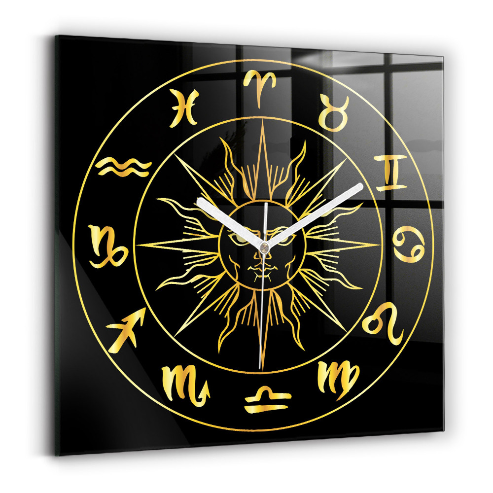 Square kitchen clock Golden zodiac signs with sun - mirrormatic.co.uk